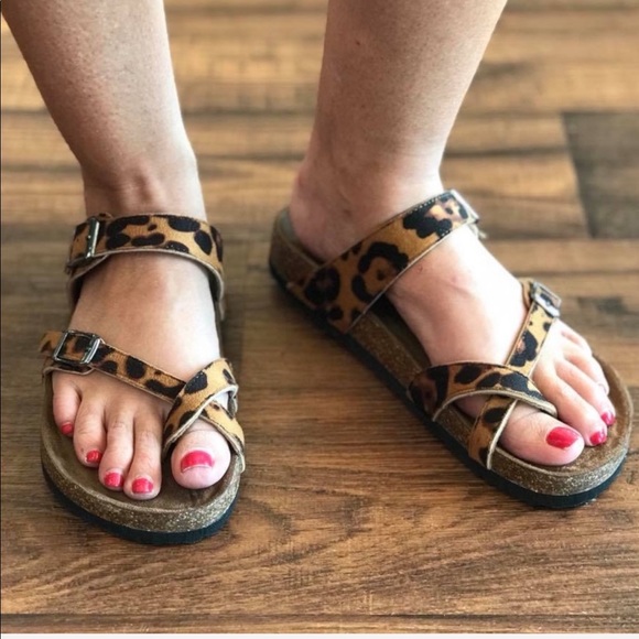 Boutique | Shoes | Cheetah Print Buckle Chic Cork Wedge Slide Sandals ...